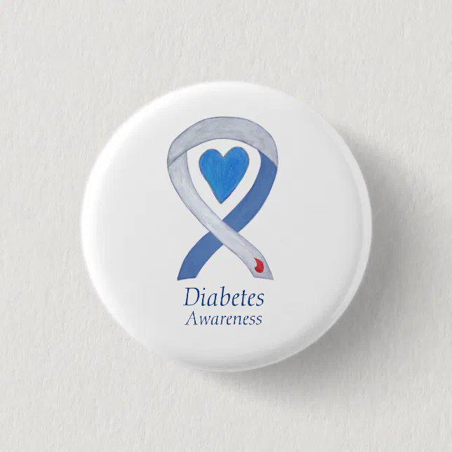 Diabetes Awareness Ribbon Heart Custom Pin Buttons | Zazzle
