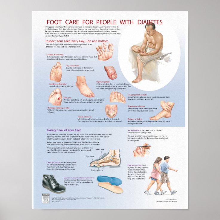 Diabetes Foot Care Poster - Netter Chart | Zazzle