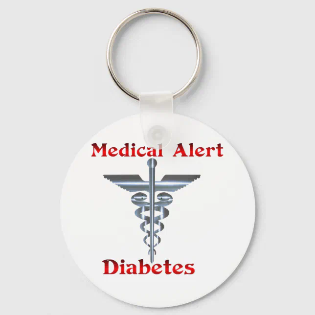 Diabetes Medical Alert Silver Rod & Snakes Keychain | Zazzle