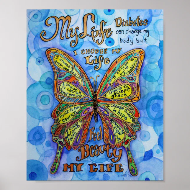 Diabetes Rainbow Butterfly Painting Art Posters | Zazzle