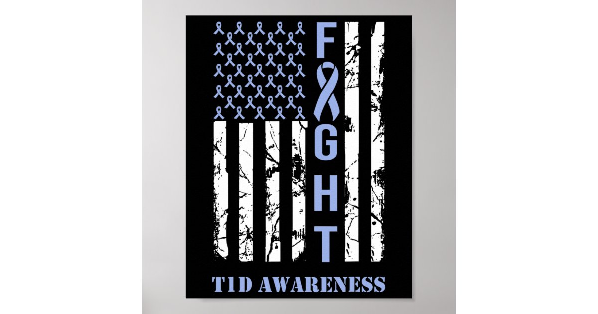 Diabetes T1d Awareness Month Fight Flag Blue Ribbo Poster | Zazzle