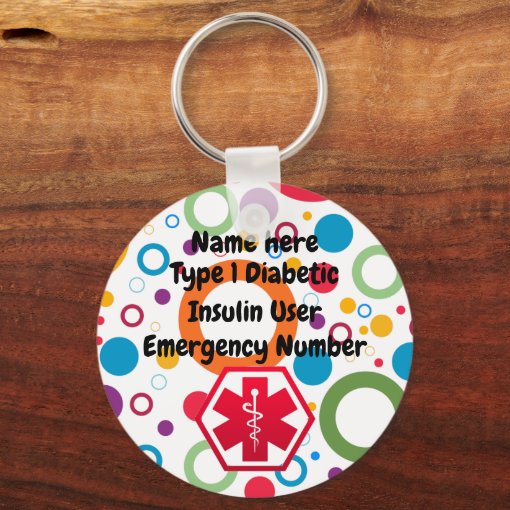 Diabetic Alert Personalized Type 1 or 2 Keychain | Zazzle