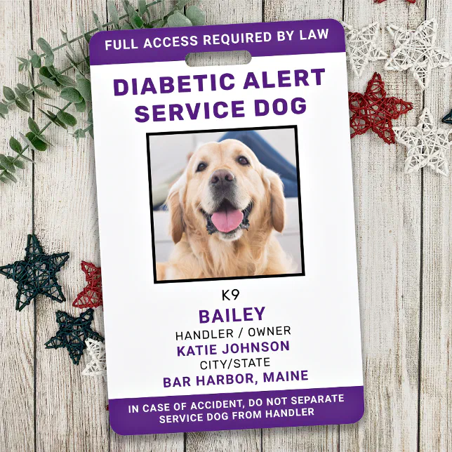 Diabetic Alert Service Dog ID Personalized Photo Badge | Zazzle