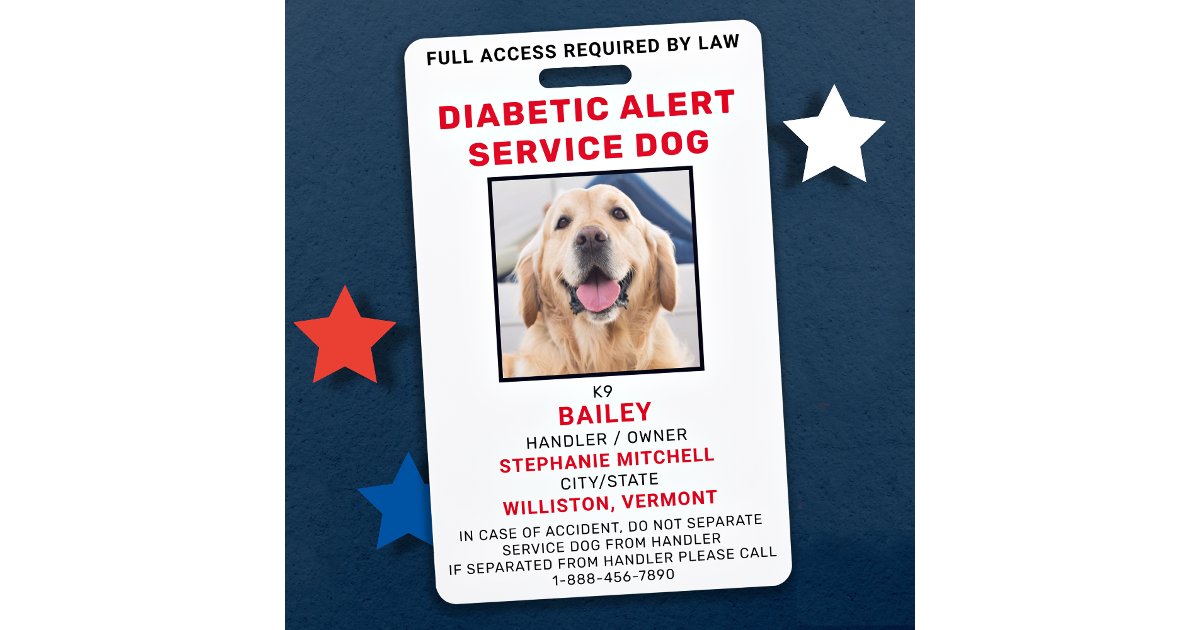 Diabetic Alert Service Dog Photo ID Badge | Zazzle
