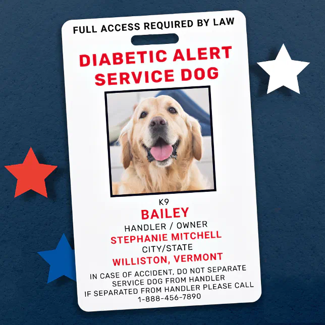 Diabetic Alert Service Dog Photo ID Badge | Zazzle
