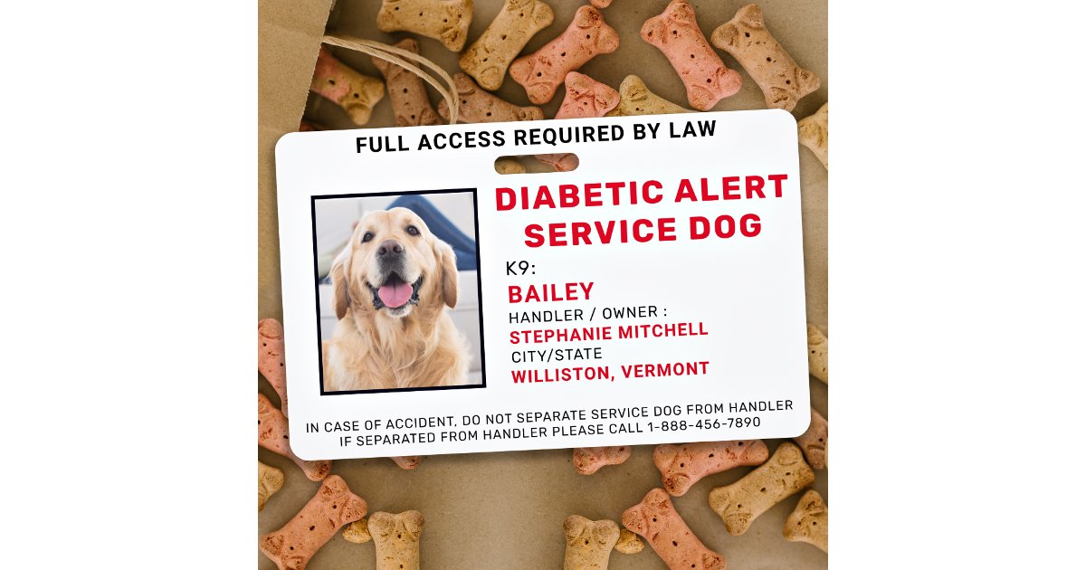 Diabetic Alert Service Dog Photo ID Badge | Zazzle