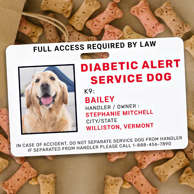 Diabetic Alert Service Dog Photo ID Badge | Zazzle