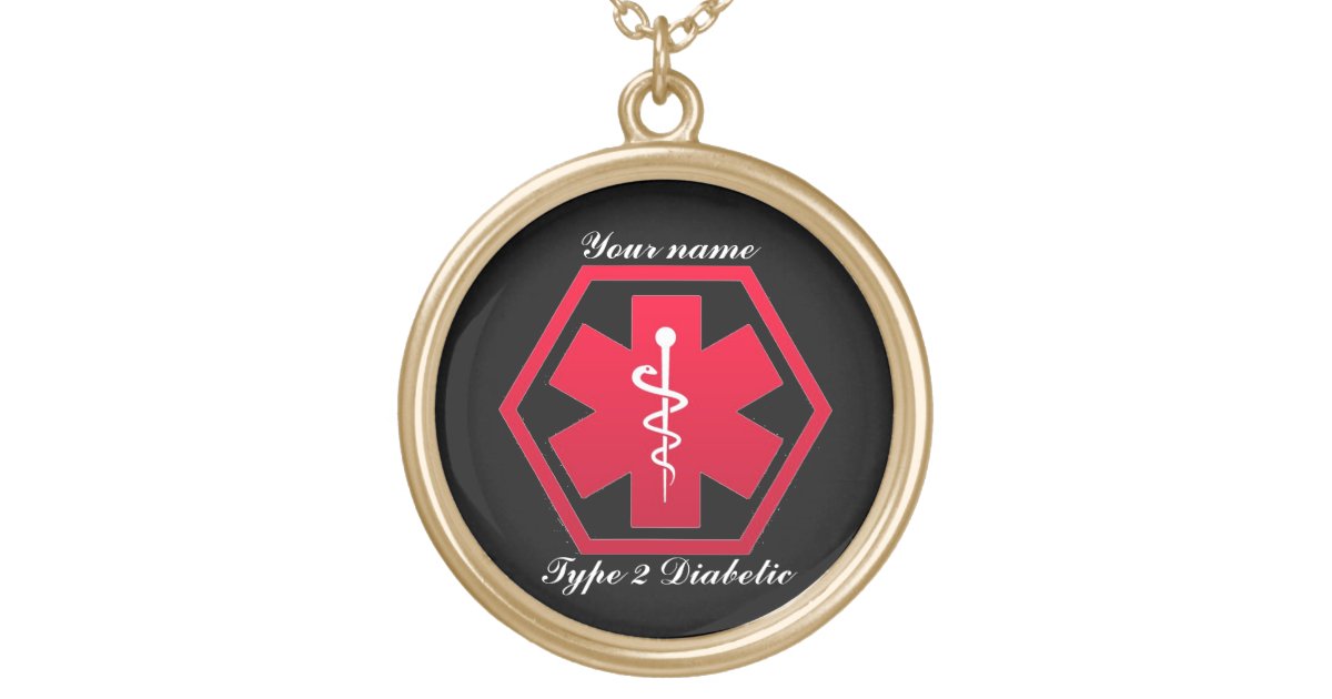 Diabetic Medical Alert Gold Plated Necklace | Zazzle