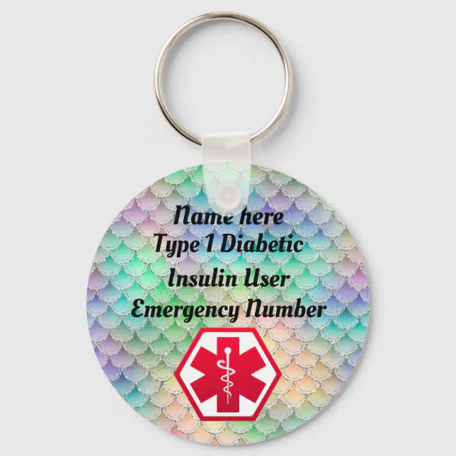Diabetic Rainbow Alert Personalized Type 1 or 2 Keychain | Zazzle
