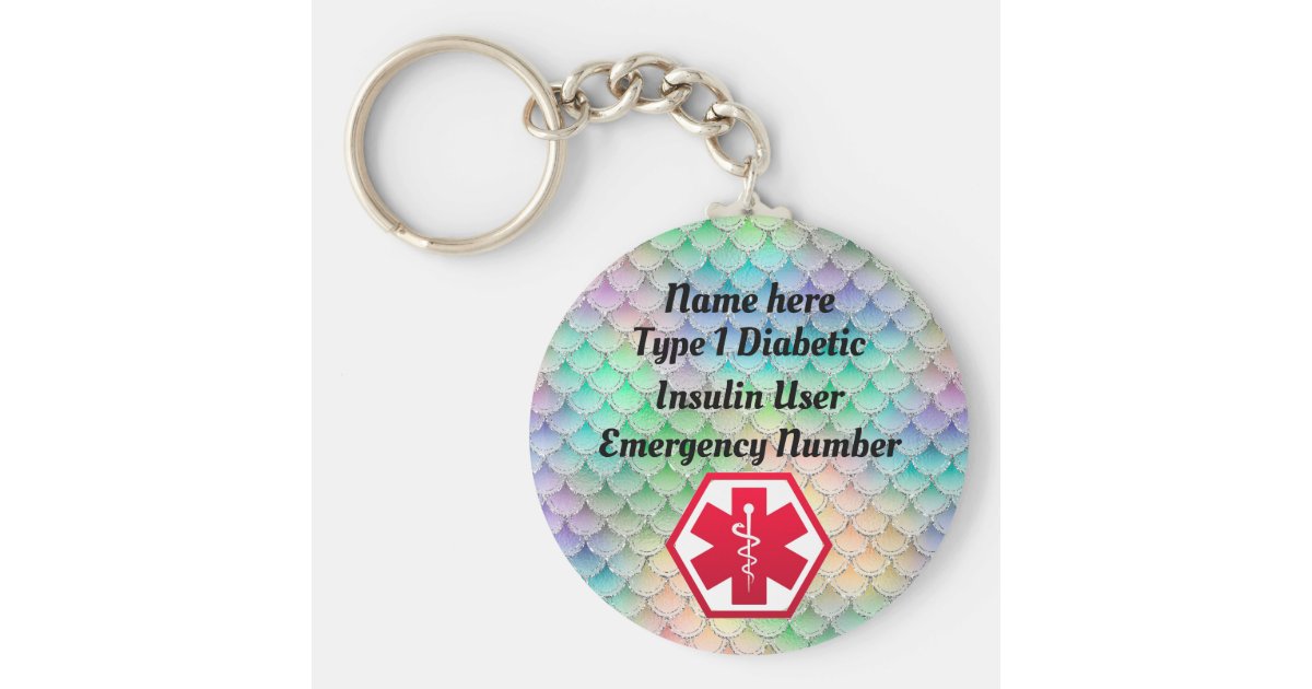 Diabetic Rainbow Alert Personalized Type 1 or 2 Keychain | Zazzle