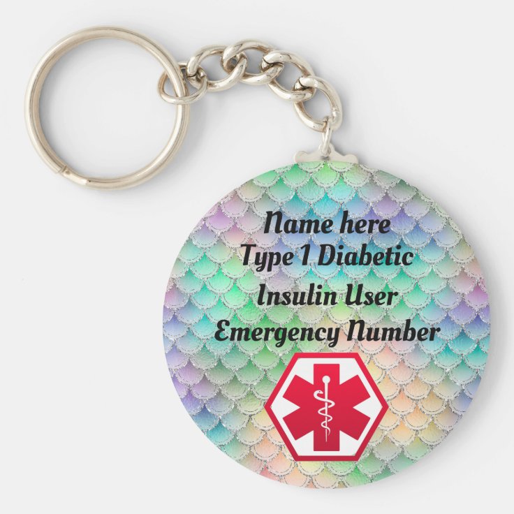 Diabetic Rainbow Alert Personalized Type 1 or 2 Keychain | Zazzle