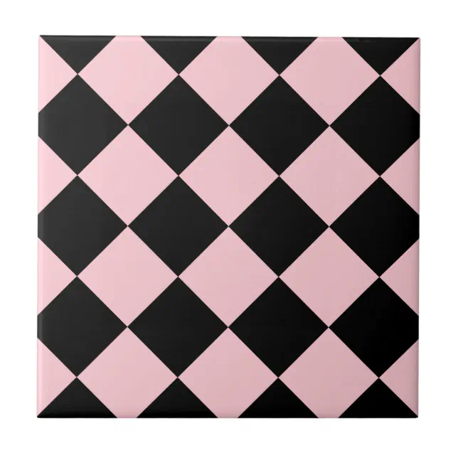 Diag Checkered Large - Black and Pink Tile | Zazzle