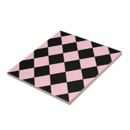Diag Checkered Large - Black and Pink Tile | Zazzle