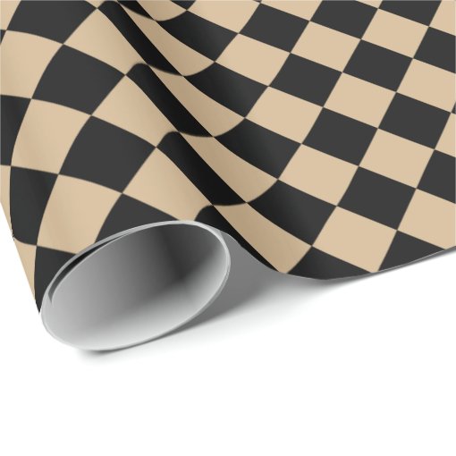 Diag Checkered Large - Black and Tan Wrapping Paper | Zazzle