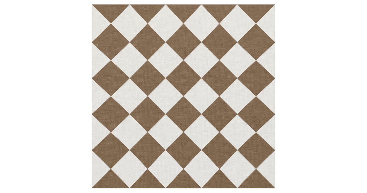 Diag Checkered Large - White and Dark Brown Fabric | Zazzle