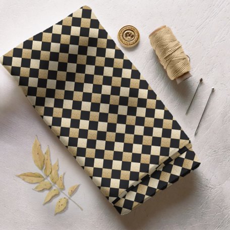 Faux Gold Squares Black Checkered Modern Geometric Fabric | Zazzle