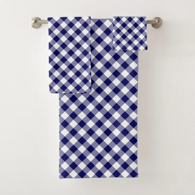 Diagonal Navy and White Checked Plaid Towel Set | Zazzle