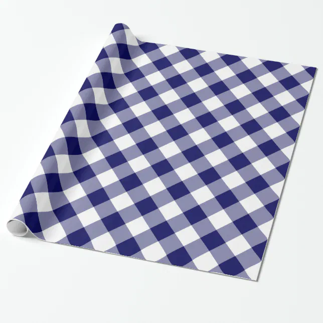 Diagonal Navy and White Checked Plaid Wrapping Paper | Zazzle