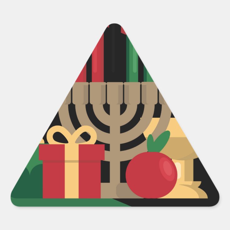 diagonal stripe Happy Kwanzaa Triangle Sticker | Zazzle