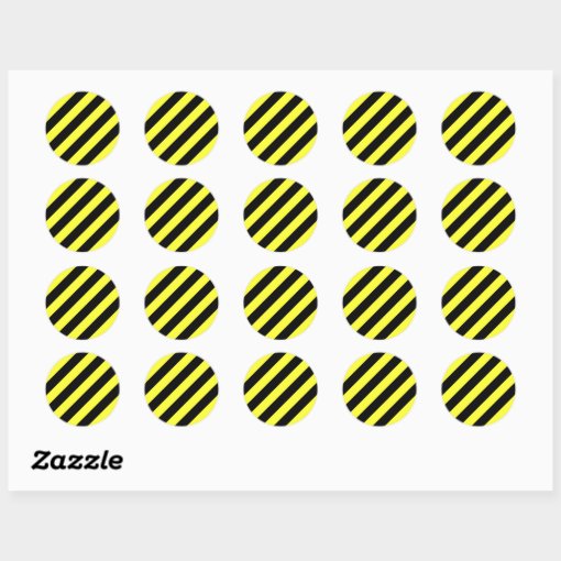 diagonal stripes black and yellow classic round sticker | Zazzle