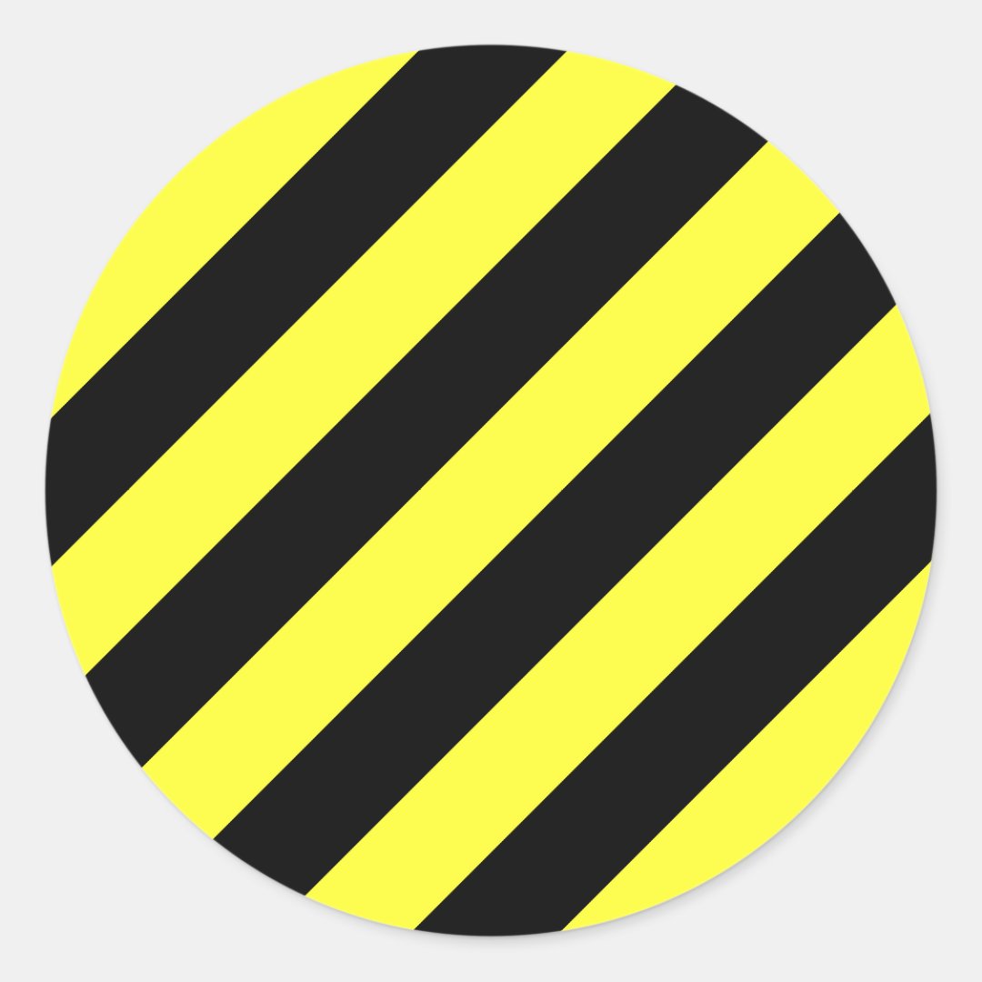 diagonal stripes black and yellow classic round sticker | Zazzle