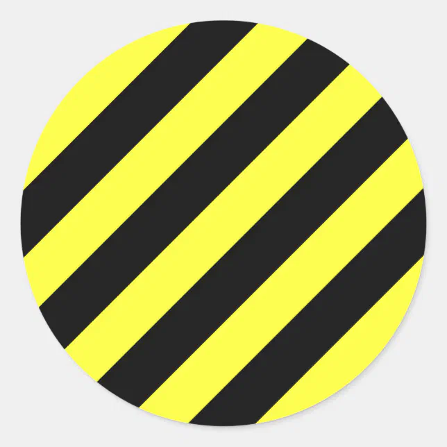 diagonal stripes black and yellow classic round sticker | Zazzle