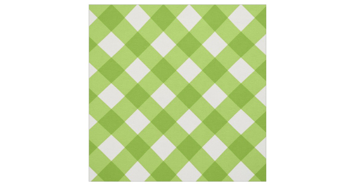 Diagonal White/Green Gingham Pattern Fabric | Zazzle