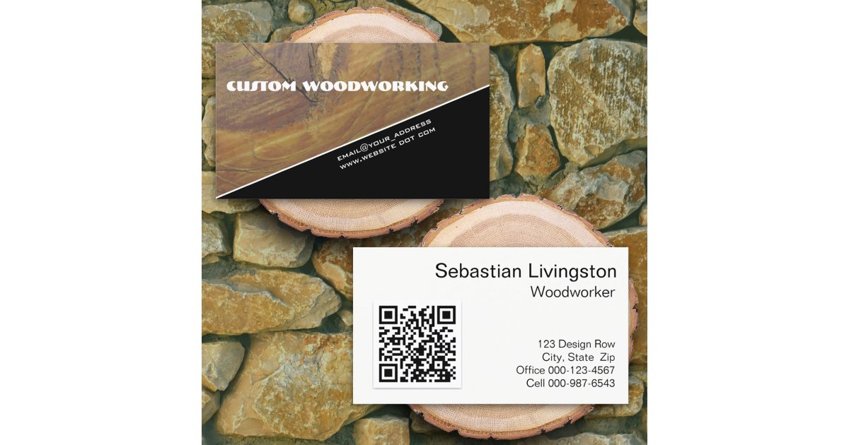 Diagonal Woodworking Front QR Code Professional Business Card | Zazzle