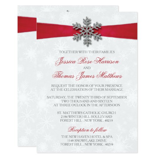 Diamante Snowflake & Red Ribbon Winter Wedding Invitation | Zazzle.com