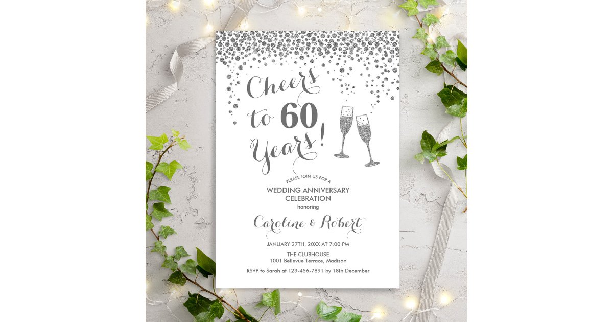 Diamond 60th Anniversary - Cheers to 60 Years Invitation | Zazzle
