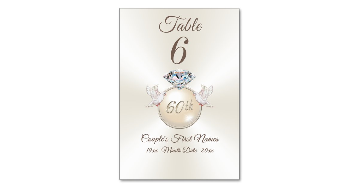 Diamond 60th Anniversary Table Number Cards | Zazzle