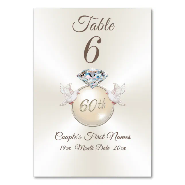 Diamond 60th Anniversary Table Number Cards | Zazzle