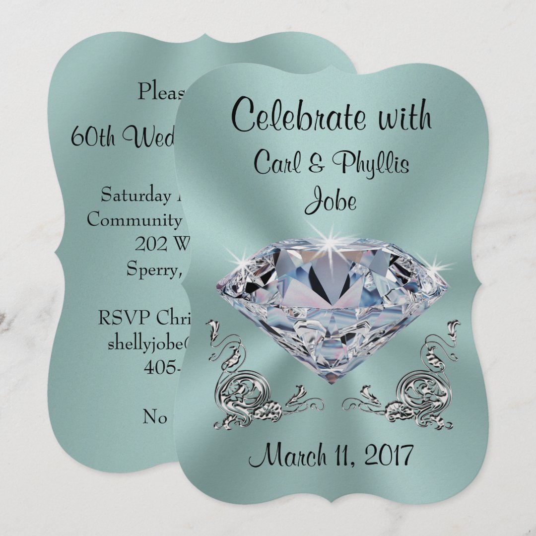 Diamond Anniversary Invitations, Your COLORS, TEXT Invitation | Zazzle