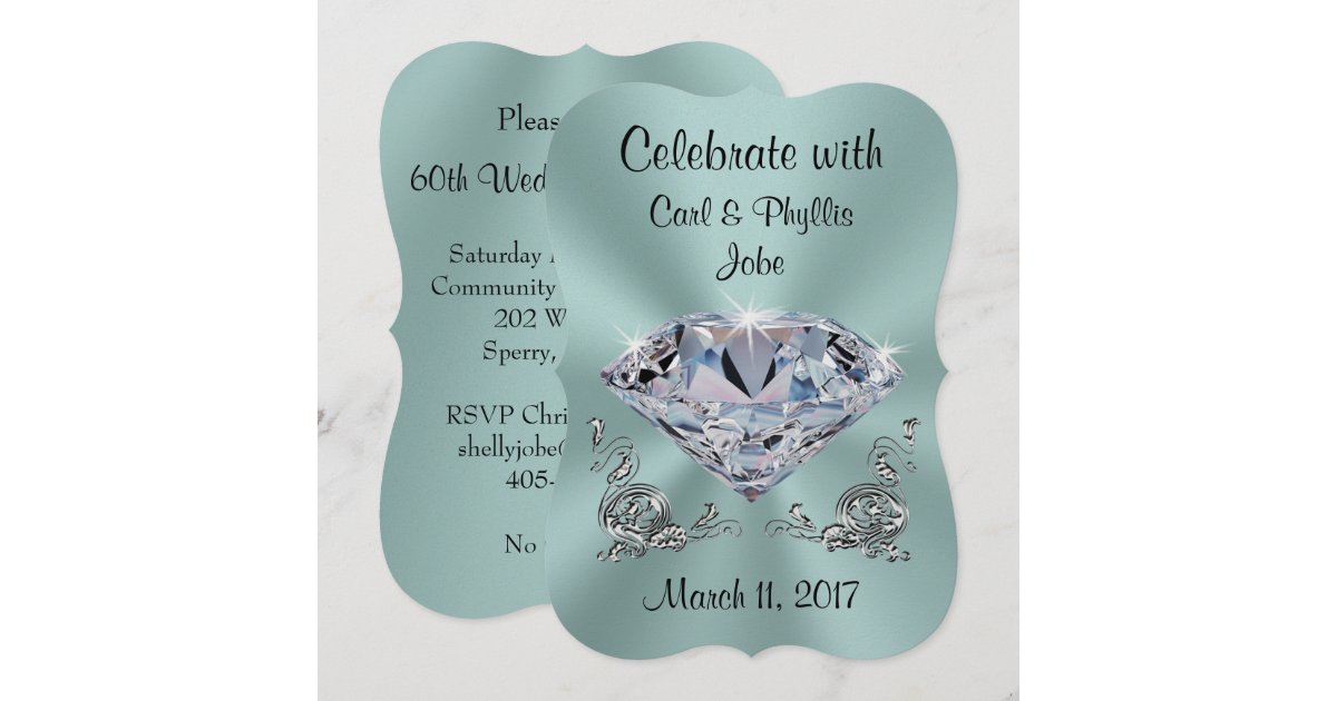 Diamond Anniversary Invitations, Your COLORS, TEXT Invitation | Zazzle