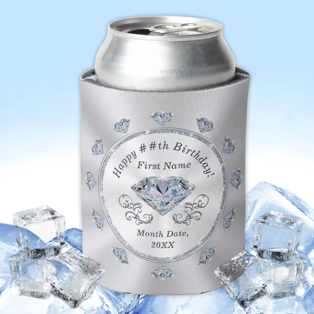 Diamond Birthday Party Favors, Personalized Can Cooler | Zazzle