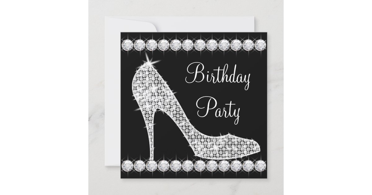 Diamond Black High Heel Shoe Birthday Party Invitation | Zazzle
