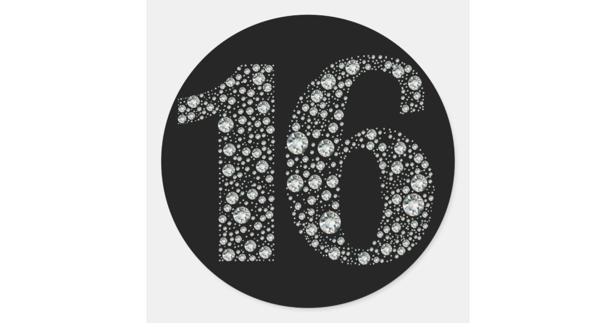 Diamond Bling 16 Sixteen Birthday Party Favor Classic Round Sticker ...