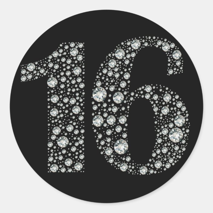 Diamond Bling 16 Sixteen Birthday Party Favor Classic Round Sticker ...