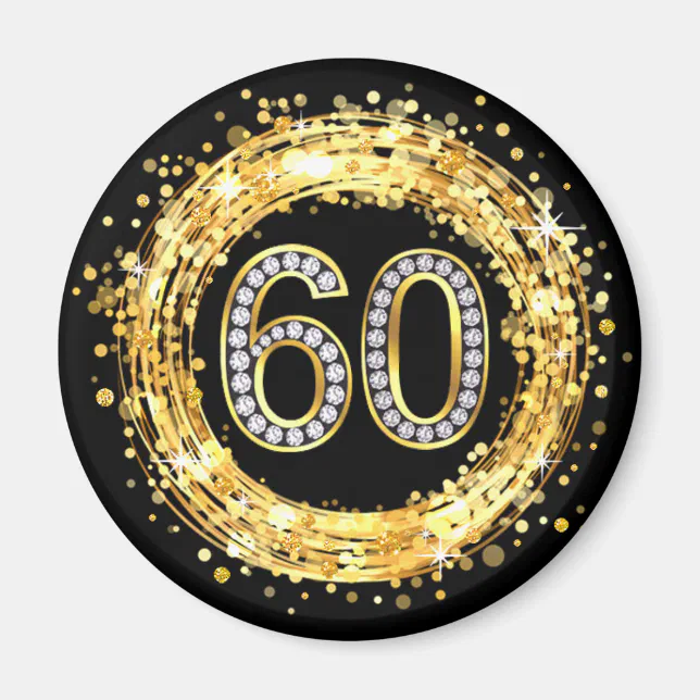Diamond Bling Number 60 Glitter Confetti | gold Magnet | Zazzle