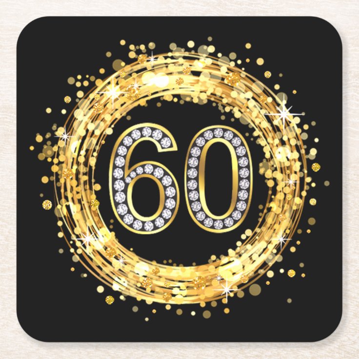 Diamond Bling Number 60 Glitter Confetti | gold Square Paper Coaster ...