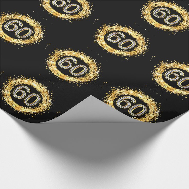 Diamond Bling Number 60 Glitter Confetti | gold Wrapping Paper | Zazzle