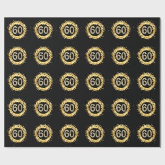 Diamond Bling Number 60 Glitter Confetti | gold Wrapping Paper | Zazzle