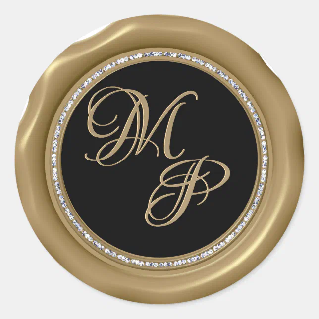 Diamond Circle GOLD Wax Seal Wedding Stickers | Zazzle
