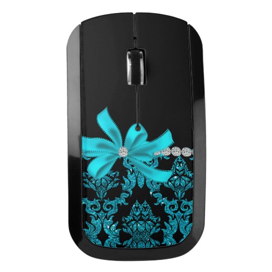 Diamond Damask (Teal Glitter) Wireless Mouse | Zazzle.com
