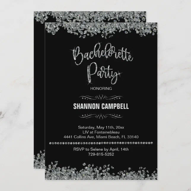 Diamond & Glitter Bachelorette Party Bling Invitation | Zazzle
