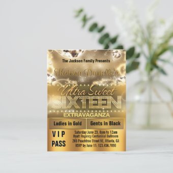 Diamond Glow Sweet Sixteen VIP Pass Invite [Gold] | Zazzle