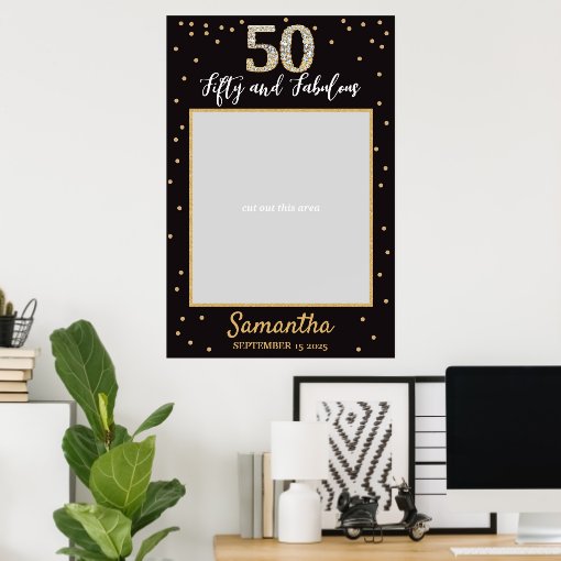 Diamond Gold And Black Birthday Photo Prop Frame Poster | Zazzle