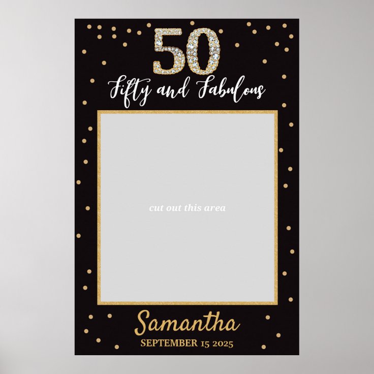 Diamond Gold And Black Birthday Photo Prop Frame Poster | Zazzle