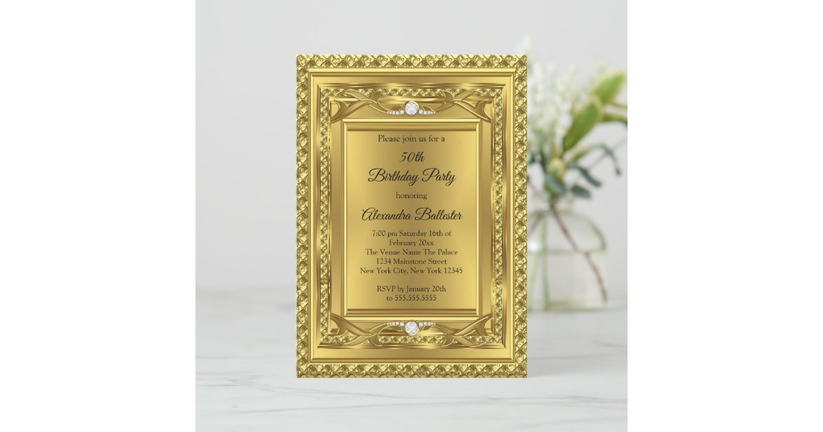 Diamond Gold Elegant Birthday Party Photo Invitation | Zazzle