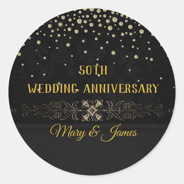 Diamond Gold Floral Black 50th Anniversary Sticker | Zazzle